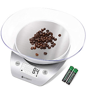 Etekcity 0.1g Food Kitchen Scale, Bowl, Digital Grams and Ounces for Weight Loss, Dieting, Baking, Cooking, and Meal Prep, 11lb/5kg, Stainless Steel Silver
