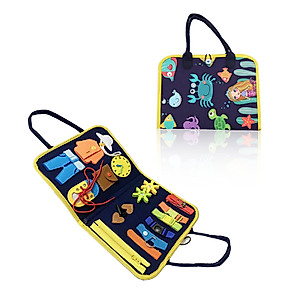 Busy Board for 1 2 3 4 5 Year Old Montessori Toddlers Toy for Fine Motor Skill Sensory Learning Board Learning Basic Dress Skills Travel Toys for Plane and Car