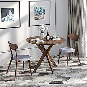 Giantex 3-Piece Dining Table and Chair Set, Wooden Kitchen Table Set, Farmhouse Round Kitchen Table and 2 Cushioned Dinette Chairs, Mid-Century Dining Table Set for Dining Room, Kitchen, Living Room
