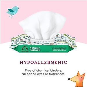 Amazon Brand - Mama Bear Fragrance Free Hypoallergenic Flushable Toddler Toilet Wipes, 336 Count (8 Packs of 42)