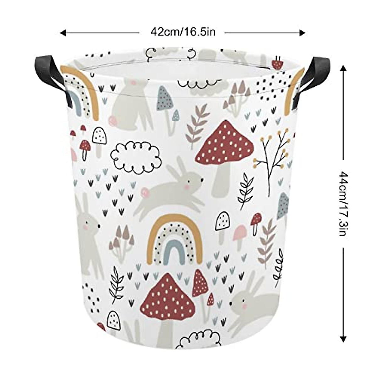 HoaMoya Collapsible Cute Cartoon Bunny Laundry Basket Spring Flowers Rainbow Mushroom Freestanding Laundry Hamper With Handles Large Waterproof Cloth Toy Storage Bin for Household Bedroom Bathroom