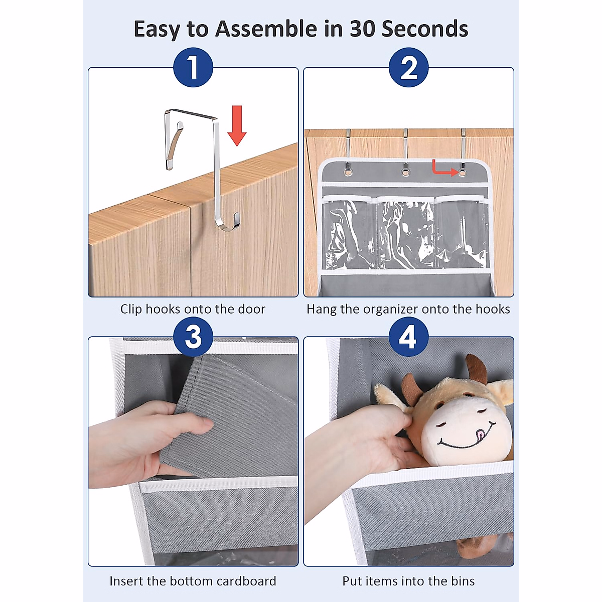 BLOROOM Over the Door Organizer Hanging Storage with 3 clear slip pockets and 5 Large Pockets 10 Side Pockets Closet Door Organizer Heavy Duty Baby Organization for Bathroom,Pantry,Bedroom,Nursery