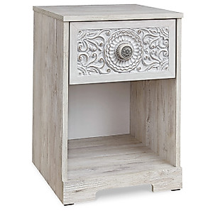 Signature Design by Ashley Paxberry Bohemian 1 Drawer Nightstand with Open Cubby, 22.09" Tall, White