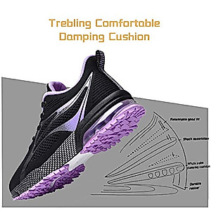 Lamincoa Women's Fashion Sneakers Anti-Slip Rubber Outsole Colorful Athletic Running Shoes for Long Time Stand Black-Purple 9