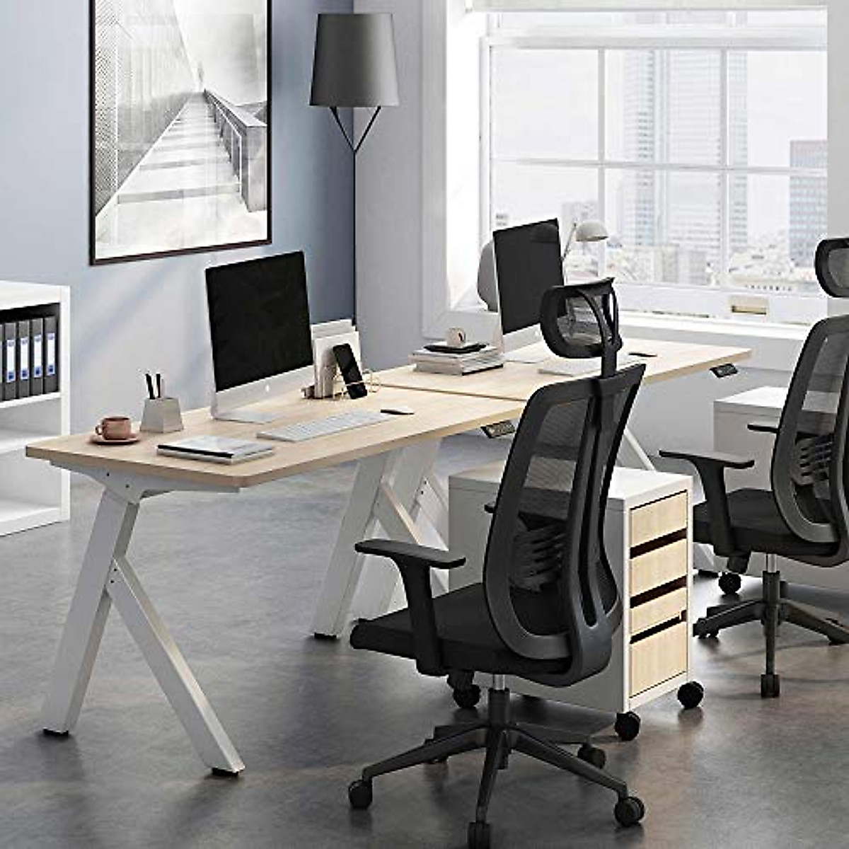 Bookshelf Height-Adjustable Standing Desk Base, Heavy-Duty Steel Desk Frame, Electric Lifting Table with Control Panel and Anti-Collision Protection, for Home Office