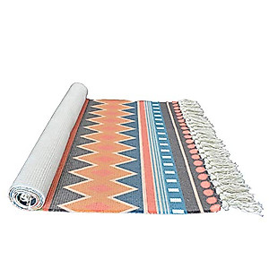 ABREEZE Cotton Area Rug Set 2 Piece 2'x3'+2'x4'4",Bohemian Hand Woven Cotton Rugs with Tassel Washable Cotton Throw Rug Runner for Kitchen, Living Room, Bedroom(Orange)
