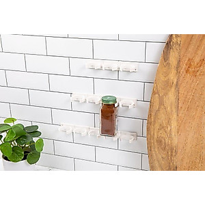Spice Clip Strips For Cabinet Doors - Organizer for Spices - Spice Rack Holds15 Spice Jars - 3M Adhesive Gripper Clip Strips For Pantry Made of Heavy White Plastic By Crazy Chef