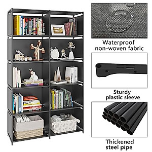 ACCSTORE Cube Storage, Double Row 6-Layer Cubes Closet Storage Shelf, DIY Wall Cabinet Bookshelf Plastic Square Storage Rack, Suitable for Bedroom, Living Room, Office, Kitchen, Warehouse (Black)