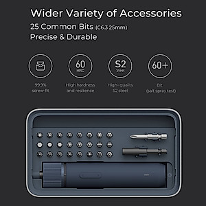 HOTO Electric Screwdriver Kit, 3.6V Cordless Screwdriver Set, Upgraded Capacity, Magnetic Case Lid, Mechanical Knob, 25 S2-steel Bits, 1500 mAh 800 Times, Manual & Electric, USB-C Charging, LED Light