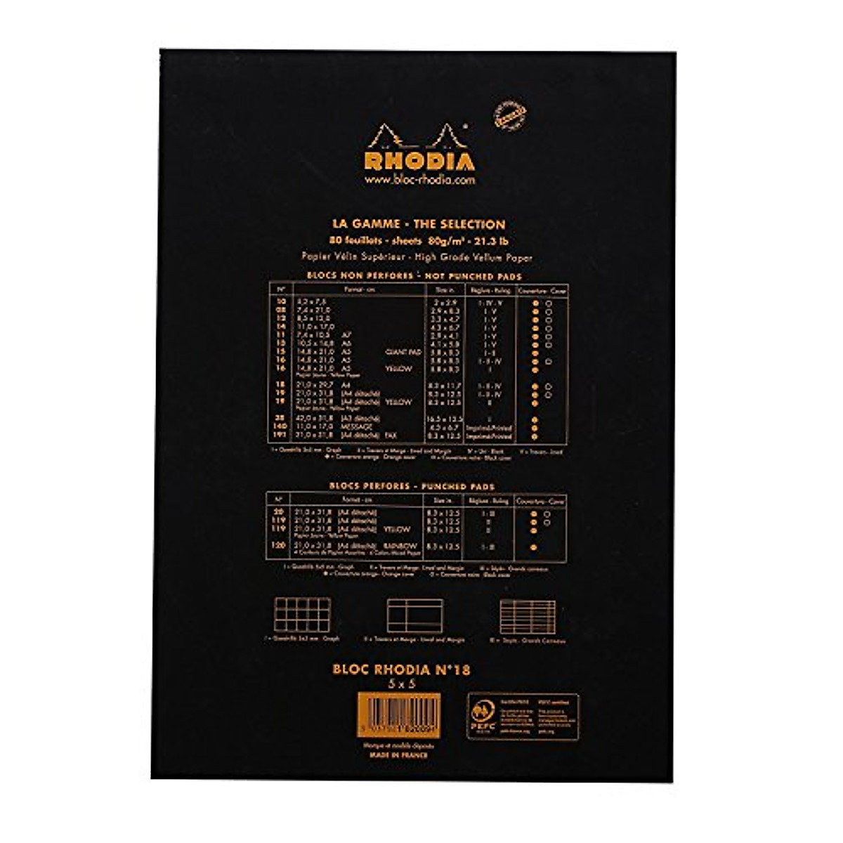 Rhodia Staplebound Pad No.18 - A4 (8.25 x 11.75 inches), Graph, Black