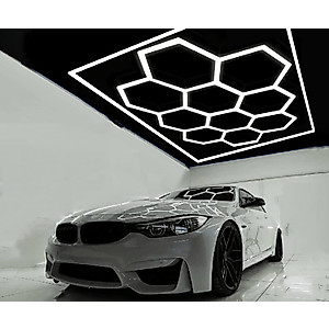 SENKOYU with Bezel 10 Honeycomb LED Garage Light, DIY Plug-in LED Auto Repair Detail Light, 6500K Daylight White AC85-220V for car Detailing, Salon, Gym, Store, Basement 165.3in x 141.7in