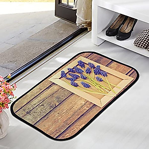 Soft Foam Area Rugs Blue Flowers on Wooden Photo Washable Non Slip Kitchen Rugs Bath Rug for Home Decor Indoor/Outdoor 23.6x15.7in