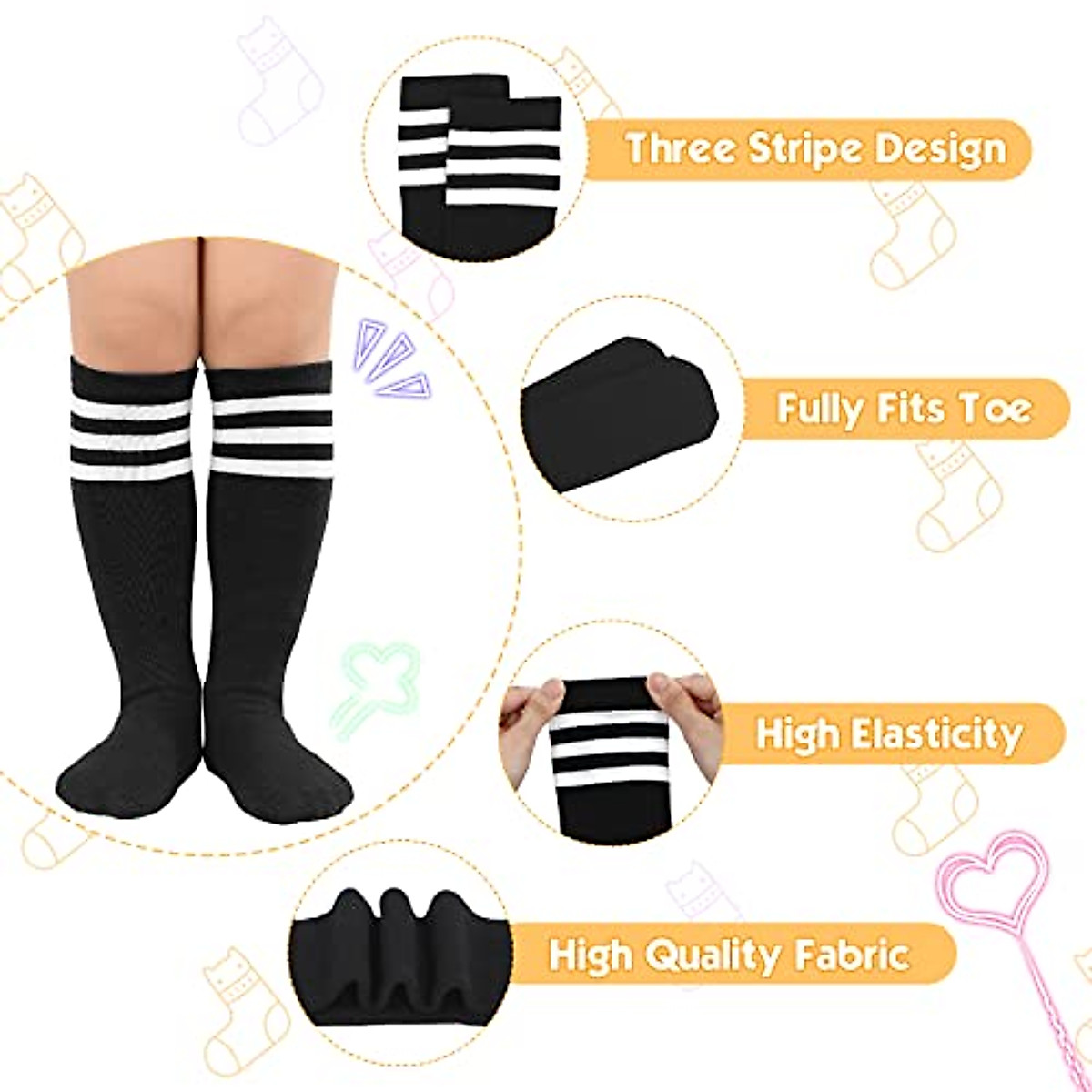 American Trends Kids Toddler Soccer Socks Knee High Tube long Socks Three Stripes Cotton Uniform Sports Socks for Child Boys Girls 1 Pack Navy Blue White 3-6 Years