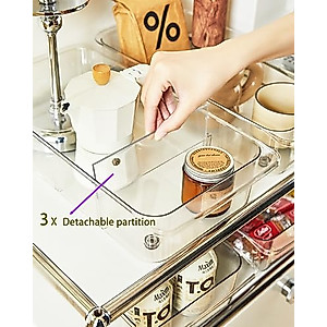 Under Sink Organizer with Wheels，Bathroom and Kitchen Cabinet Organizer with Dividers,Clear Plastic Storage Organizer Bins Suitable for Medicine Cabinet,Vanity, Refrigerator, Office (2 Clear tray)