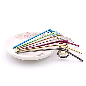 Hoshen 7Pcs Reusable Stainless Steel Curved Straws, Colorful Food-Grade Metal Straws, Beverage Straws, (With Two Cleaning Brushes), Suitable For 20/30 Ounce Tumblers