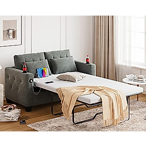 LINSY HOME Pull Out Sofa Bed, 2-in-1 Convertible Sleeper Couch with Memory Foam Mattress, Two Seat Loveseat Sleeper Sofa Bed for Living Room, Dark Grey, Full Size