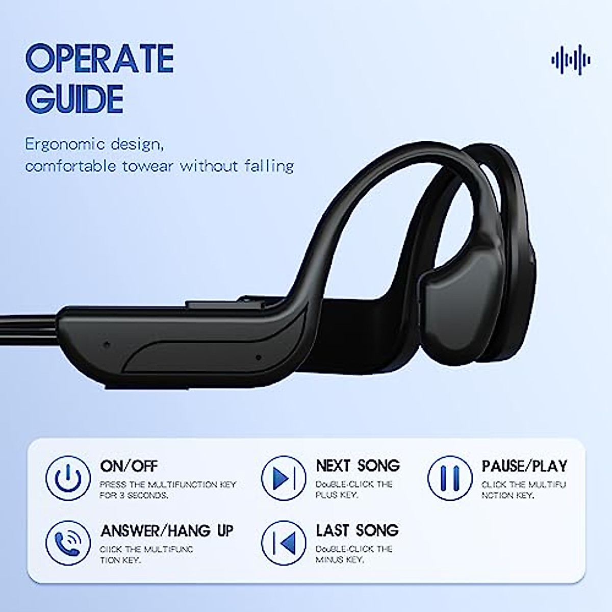 Peakidom Bone Conduction Headphones, Open Ear Headphones Wireless Bluetooth, Waterproof and Sweatproof, Suitable for Running, Fitness, Cycling, Driving, Etc.