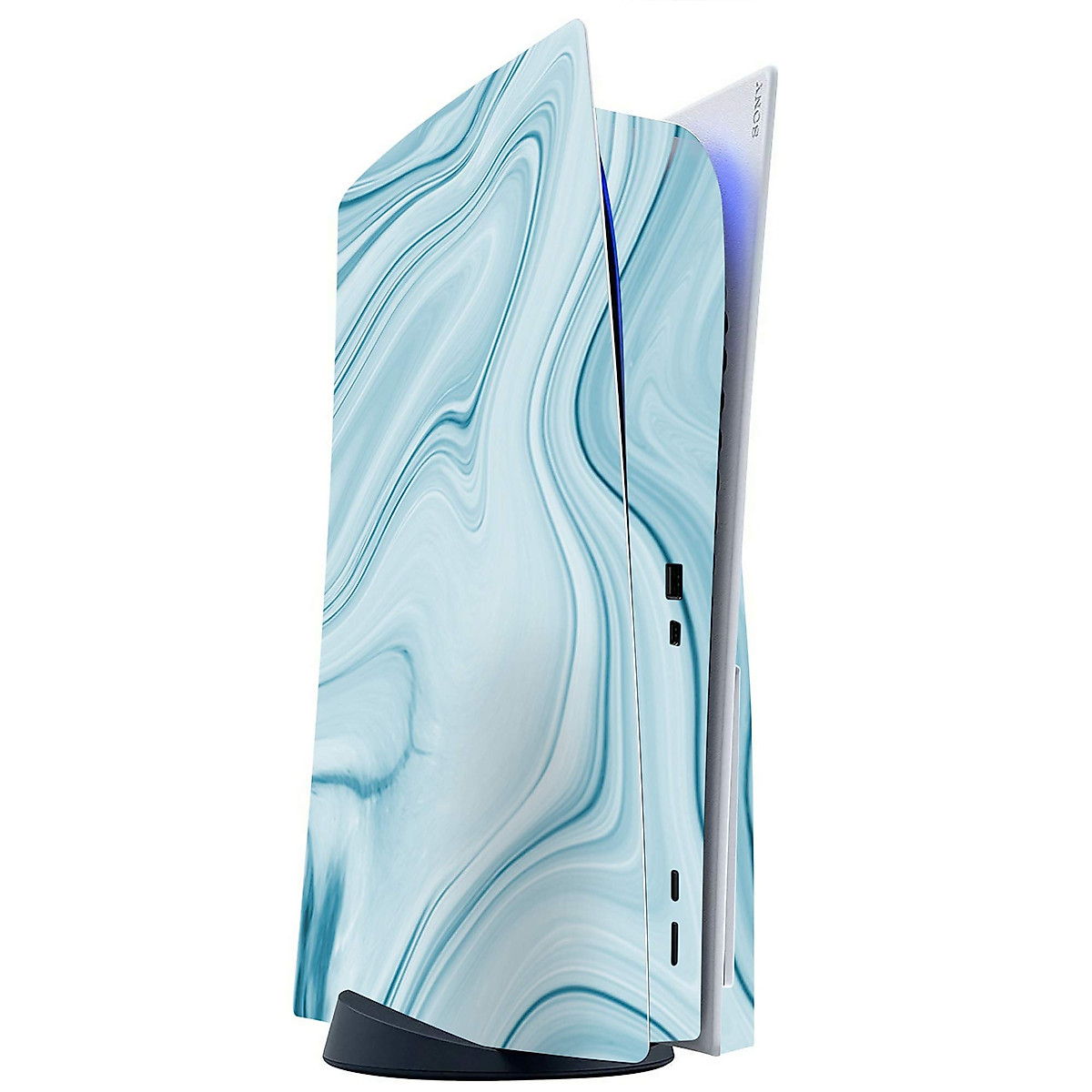 ITS A Skin Skins Compatible with Sony Playstation 5 Console Disc Edition - Protective Decal Overlay Stickers wrap Cover - Baby Blue Ice Swirl Marble