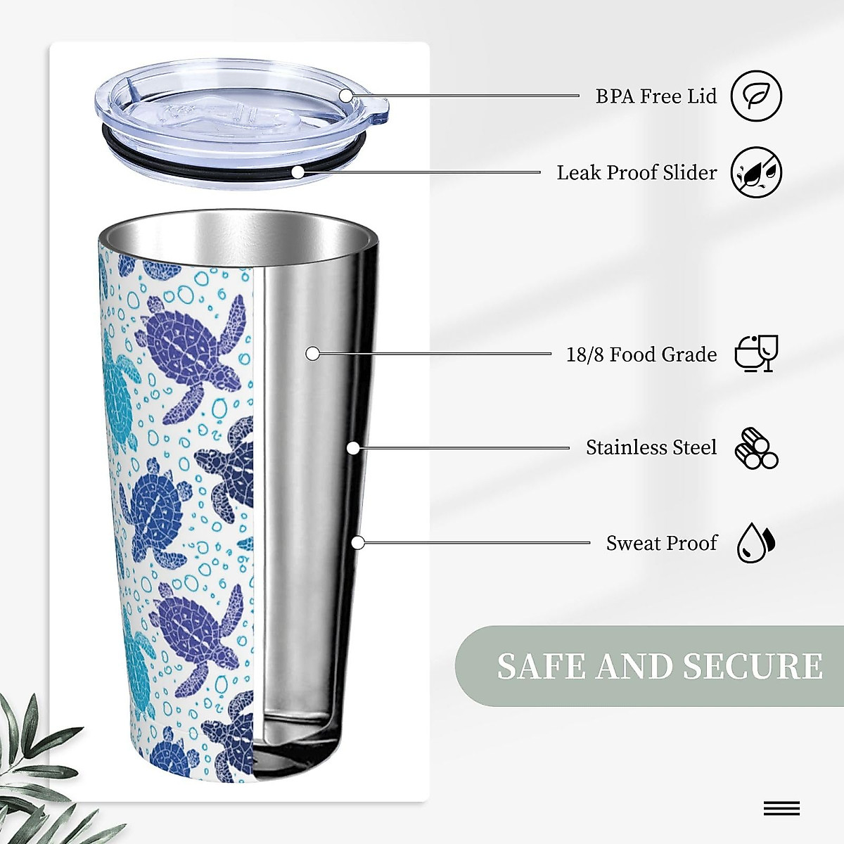 CHASOEA Sea Turtle Tumbler 20oz Turtles Stainless Steel Insulated Tumblers with Lid and Straw Animal Travel Coffee Mug Tea Wine Cups Water Bottle Ocean Gifts for Women Turtle Lover