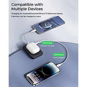BENKS Magnetic Power Bank, 10000mAh Foldable Kickstand Wireless Portable Charger, for MagSafe Baterry Pack with Two-Way 20W USB-C Port for iPhone 15 Pro Max/15 Pro/15 Plus/15, iPhone 14/13/12 Series