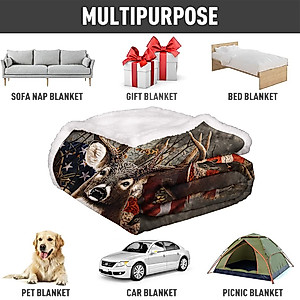 HommomH Deer Sherpa Blanket 50"x 60" American Flag Deer Blankets Super Soft Fuzzy Thick Warm Fleece Throw for Man Bed Couch