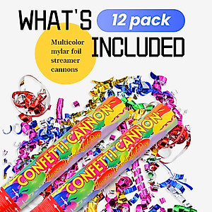 Confetti Poppers 12Pack Streamer Confetti Cannon 12inch Multicolor Confetti Party Poppers Foil Confetti Streamer Poppers Blaster for Wedding Birthday Graduation Party Christmas New Year Celebration