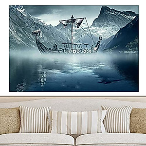 CINORD Landscape Cold North Sea Viking Long Ship Canvas Painting On The Wall Art Posters Bedroom Home Decor Living Room Prints (Framed,60x90cm)