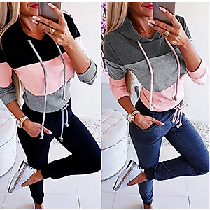 Cegduyi Women's Loose Striped Long Sleeve Crop Top Pullover Sweatshirt Autumn Hoodies Tops Blouse