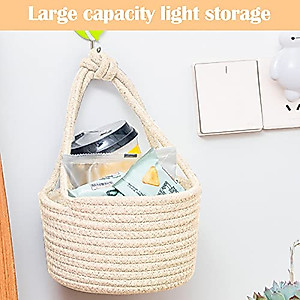 DOERDO Wall Hanging Rope Storage Basket Wall Basket Hooks Cotton Rope Baskets for Storage Fruit Home Décor, 7.5"x4.5"