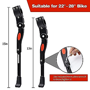 1/2/5/10 Pack Bike Kickstand, Adjustable Bicycle Kickstand with Allen Wrench, Premium Steel Bicycle Stand Fit for 22"-28" Bike (1 Pack)