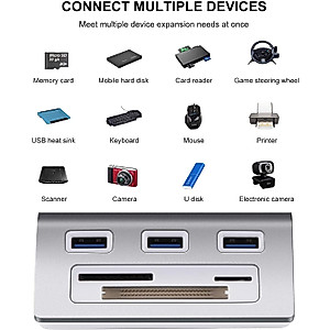 Rybozen Aluminum 6-in-1 USB 3.0 Hub, Powered USB Hub with CF/SD/TF Card Port, Card Reader Hub for Mac Pro, iMac, MacBook, Laptop and Desktop PC