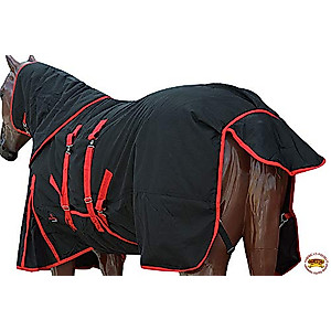 HILASON 76 in 1200D Turnout Winter Horse Neck Cover Belly Wrap Sheet Black