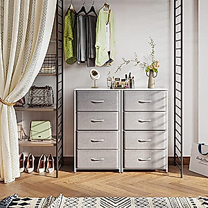 ODK Dresser for Bedroom with 4 Storage Drawers, Small Dresser Chest of Drawers Fabric Dresser with Sturdy Steel Frame, Dresser for Closet with Wood Top, Light Grey