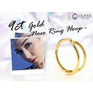 OUFER 20G Nose Rings Hoops, 9K Solid Gold Double Row Nose Rings, Seamless Open Cartilage Earrings, Nose Piercing Jewelry for Women and Men