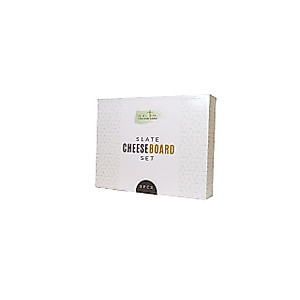 Slate Cheese Board Set with Handles | 9 pcs - 12" x 16" Serving Tray, Stainless Steel Cheese Knife Set with Ceramic Bowls + Soapstone Chalk