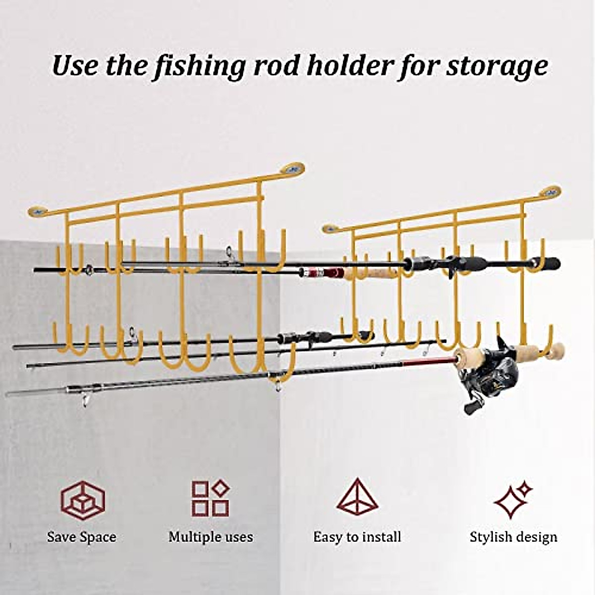 THKFISH Fishing Rod Holders for Garage Ceiling Fishing Rod Rack Store 16 Fishing Rod Combos Fishing Rod Rack for Garage Room Boats,1pair-BLACK