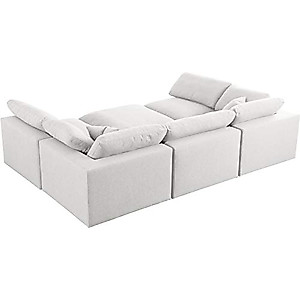 Meridian Furniture Serene Collection Modern | Contemporary Deluxe Comfort Modular Sectional, Soft Linen Textured Fabric, Down Cushions, 2 Corner + 3 Armless + 1 Ottoman, Cream