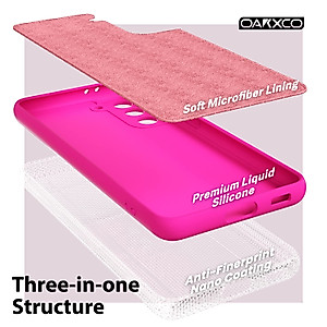 oakxco for Samsung Galaxy S21 Phone Case Liquid Silicone, Fluorescent Bright Solid Color, Cute Thin Slim Soft Rubber TPU Plain Smooth Gel Matte Protective Cover for Women Girl, Fuchsia Hot Pink
