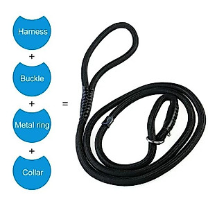 Black Dog Leash Pet Nylon Rope Training Leash Slip Lead Strap Adjustable Traction Collar Behavior Aids