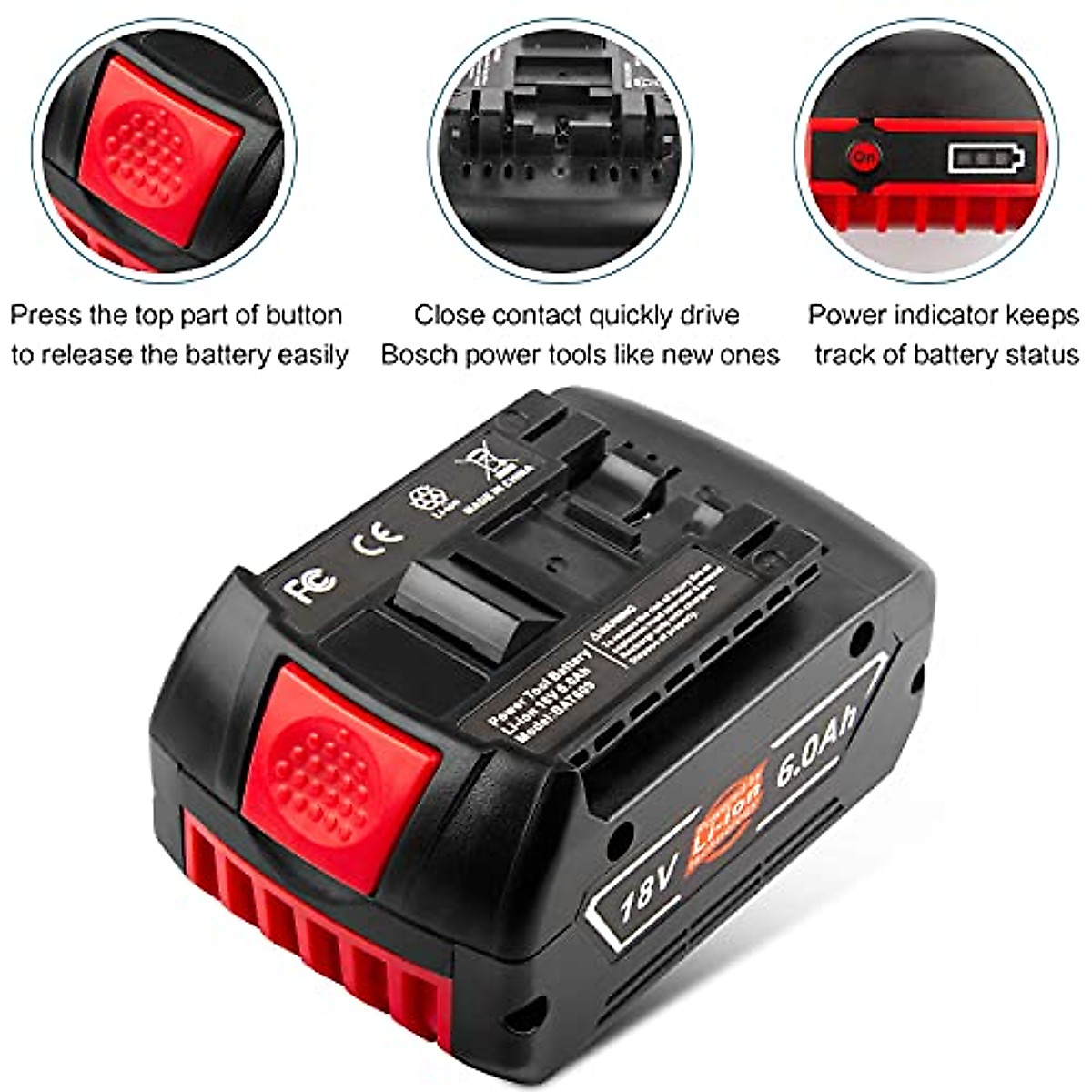 TREE.NB 2 Packs BAT609 6000mAh 18V Lithium Battery Replacement for Bosch 18V Cordless Power Tools BAT609 BAT609G BAT610G BAT611 BAT612 BAT618 BAT618G BAT619 BAT619G CCS180B 2607336169 17618 17618-01