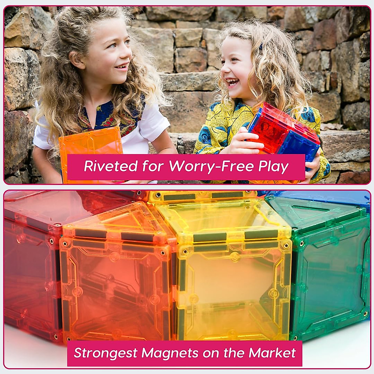 Imagimags Magnetic Building Tiles, 108 Piece Foundation Set for Boys Girls Kids, Educational Creative Learning Activity Building Block Toddler Toys, STEM, Children Ages 3 Years +