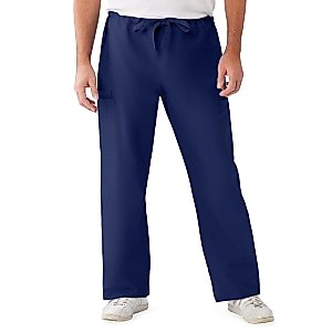 Medline ComfortEase Unisex Non-Reversible Drawstring-Waist Cargo Scrub Pants, Midnight Blue, Size Medium, Regular Inseam