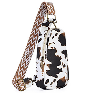 DIVCIDLC Sling Crossbody Bag for Women Chest Purse Fanny Pack Shoulder Backpack With Guitar Strap, Cow-Print