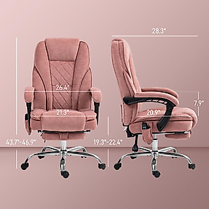 Vinsetto Massage Office Chair with Foot Rest, Executive Office Chair with 6 Vibration Point and Heat, Reclining Computer Chair, Swivel Desk Chair, Adjustable Height, Pink