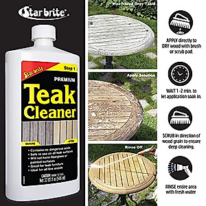 STAR BRITE Premium Teak Cleaner - Restore, Renew & Refresh Old Weathered Gray Teak Furniture & Other Fine Woods - Step 1 - 1 GAL (081400N)