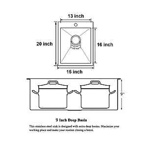 SHACO 15x20 Inch Drop In Bar Sink, Small Kitchen Sink for RV, 16 Gauge 304 Stainless Steel Topmount Single Bowl Handmade Wet Prep Sink for Yard Office Utility Laundry with Sink Grid & Drain