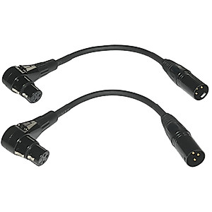 CESS-041 Right Angle Female XLR to Straight Male XLR Plug Cable, 3-Pin to 3-Pin, 2 Pack