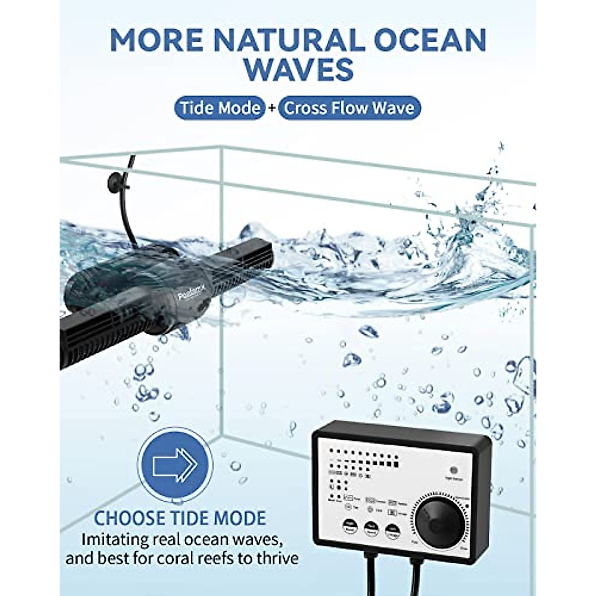 Poafamx Wave Maker for Aquarium with Controller 50W for Min 1.2m/3.9ft Long Fish Tank Above 100 Gallon Saltwater and Freshwater Cross Flow Water Circulation Pump Magnet Suction Base 110V