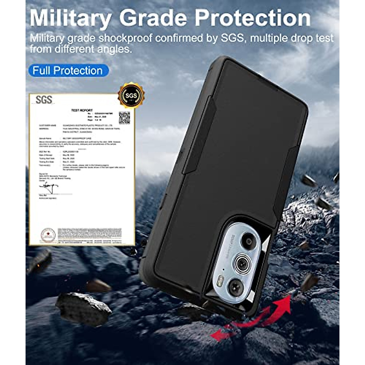 Dahkoiz for Motorola Edge Plus(2022) Case, Moto Edge Plus 5G UW 2022 Case with Dust-Proof Cap, Full Body Protection Silicone Rubber Cover Phone Case for Motorola Edge Plus(2022), Black