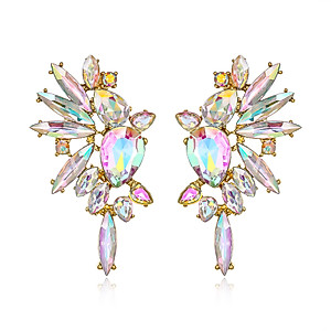 EVER FAITH Crystal Fashion Statement Earrings, Art Deco Marquise Drop Cluster Bridal Bling Colorful Dangle Earrings for Women Iridescent AB Gold-Tone